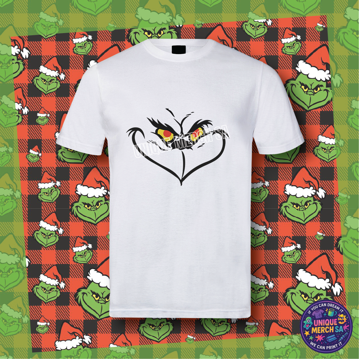 Short Sleeve T-Shirt - Grinchmas - Grinch Smirk Face – Unique Merch SA