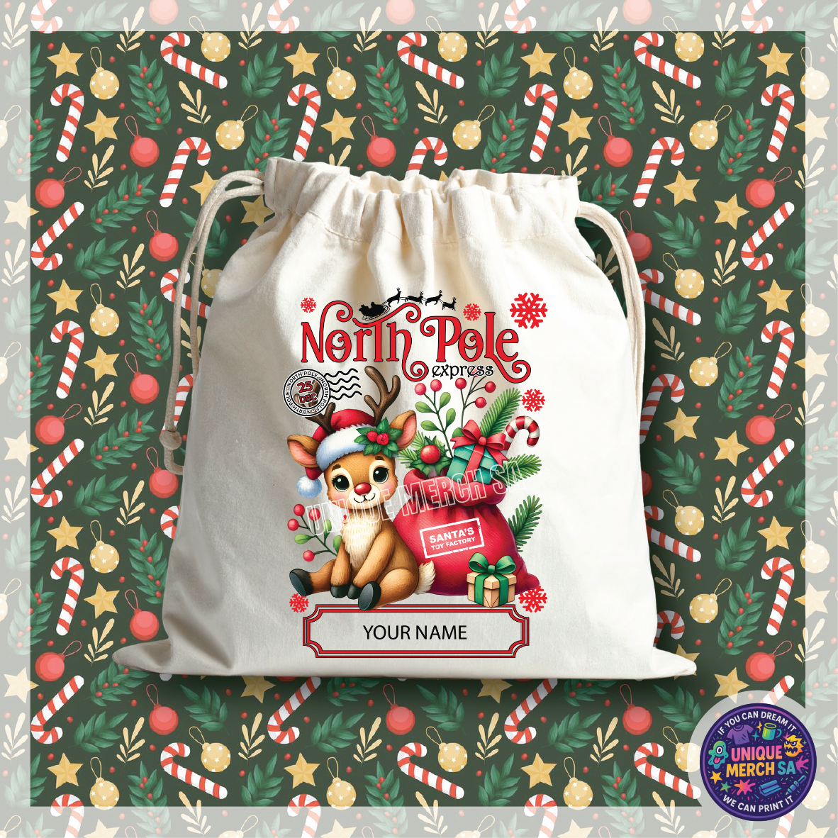 Personalised Christmas Gift Bags - Reindeer – Unique Merch SA